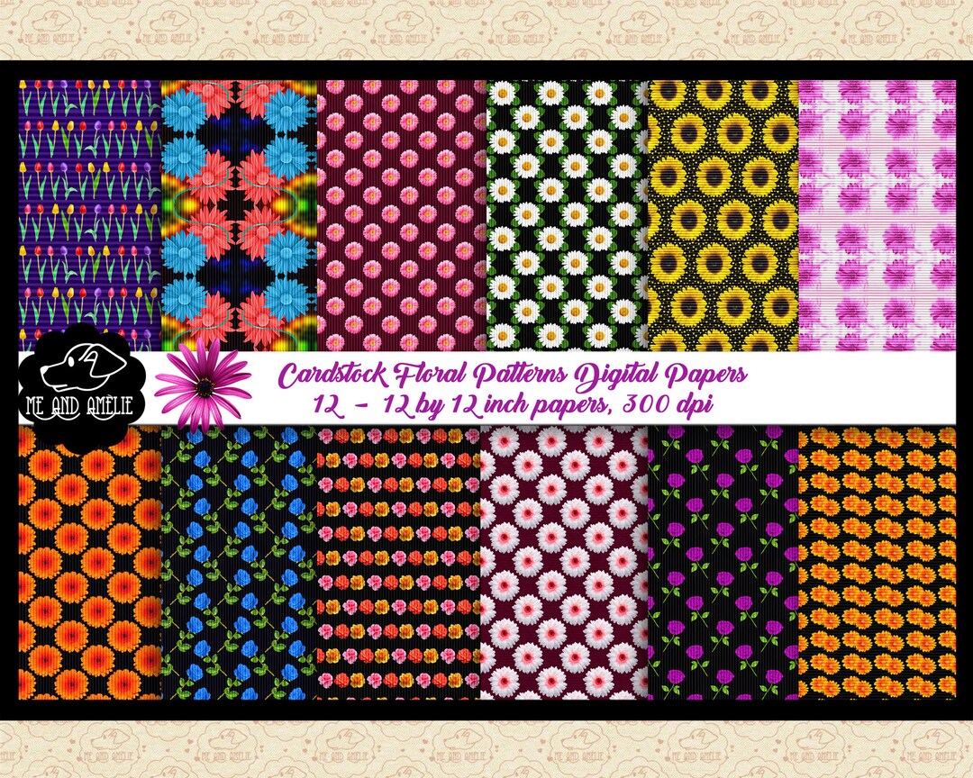 Cardstock Floral Digital Papers, Flower Patterns, Rose Digital Papers ...