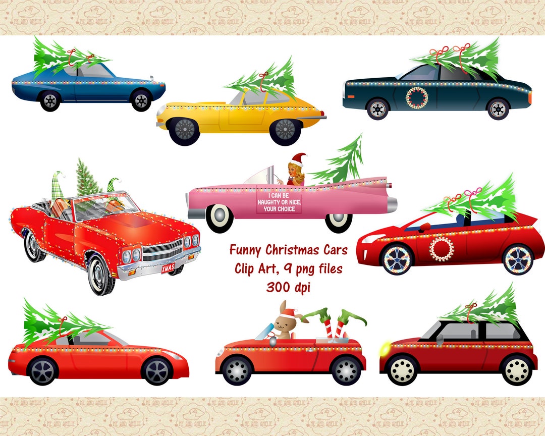Retro Christmas Car Clip Art, Pin Up, Gnome, Tree (PNG) - Etsy