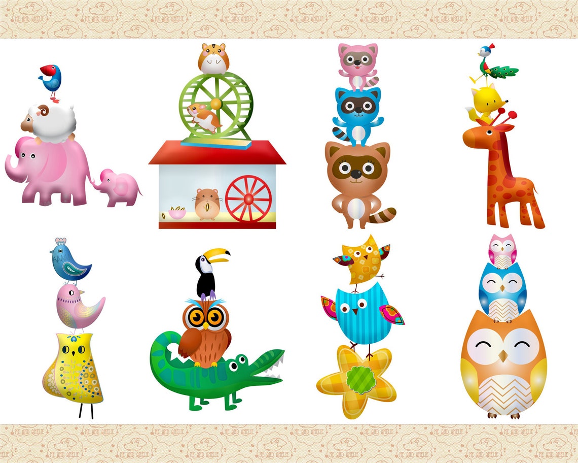 SALE 99 CENTS Animal Towers Clipart Stacked Cute Animals - Etsy