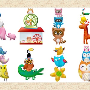 SALE 99 CENTS Animal Towers Clipart, Stacked Cute Animals, Kawaii ...