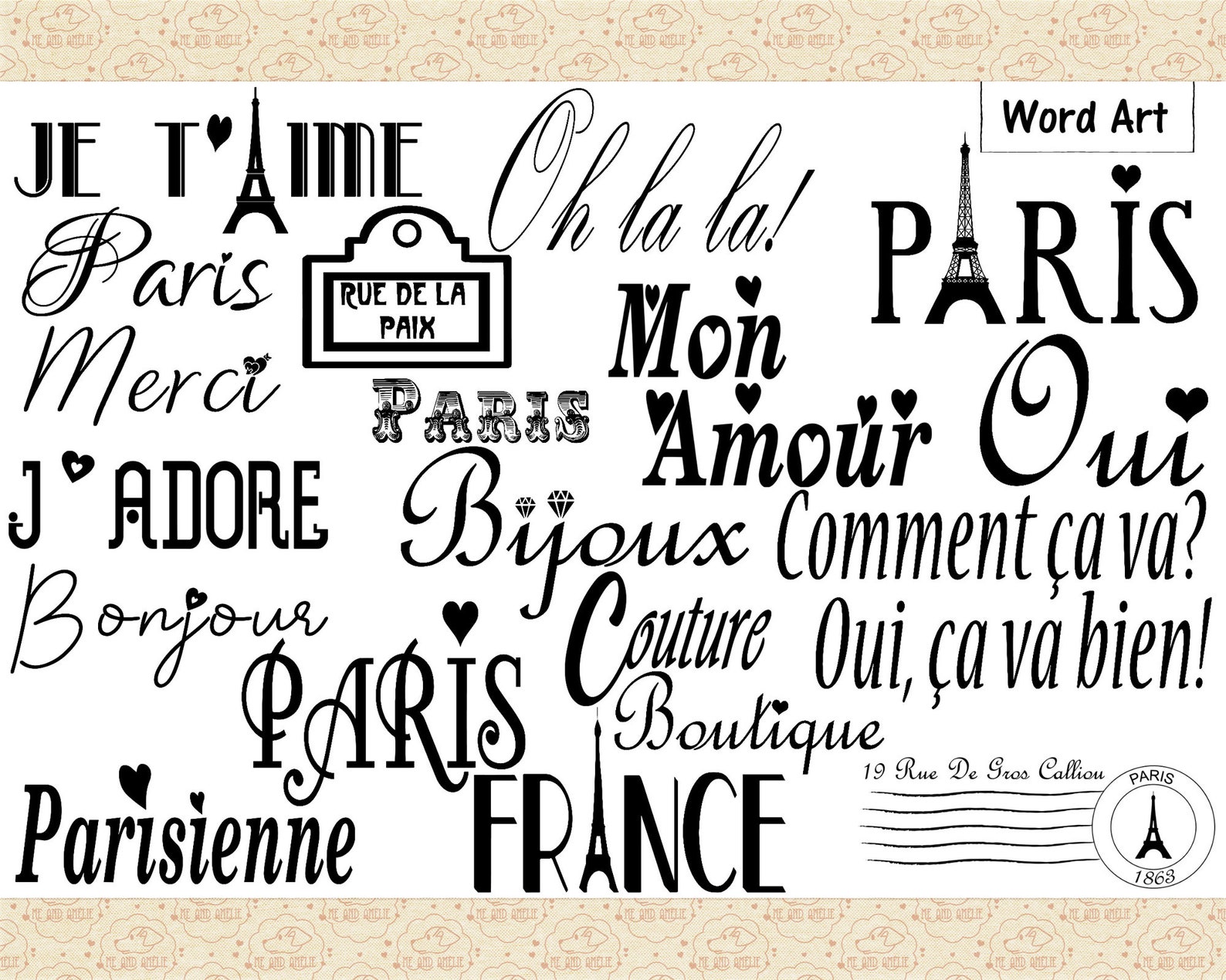 Paris/french Elements AI EPS (no SVG) Png Files, Eiffel Tower, Parisian ...