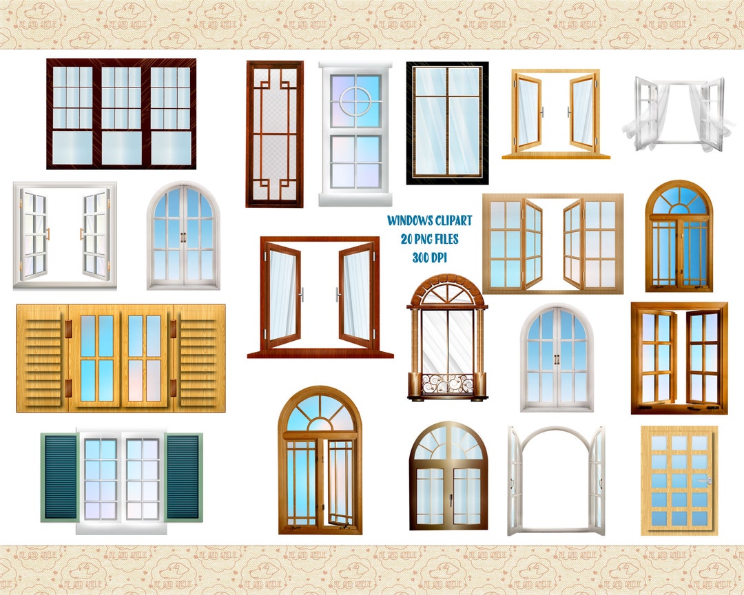 Windows Clip Art, Windowpane Clip Art, Window W/shutters, Glass Windows ...