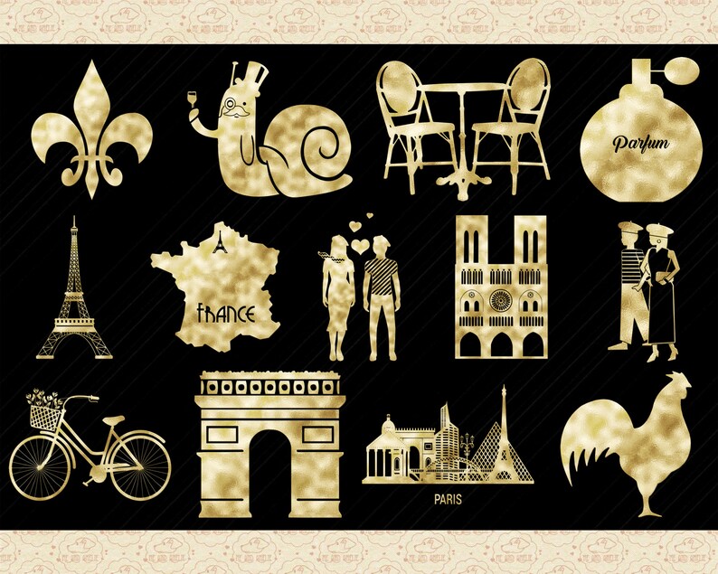Gold Foil Paris Clipart Gold Eiffel Tower French Clipart - Etsy