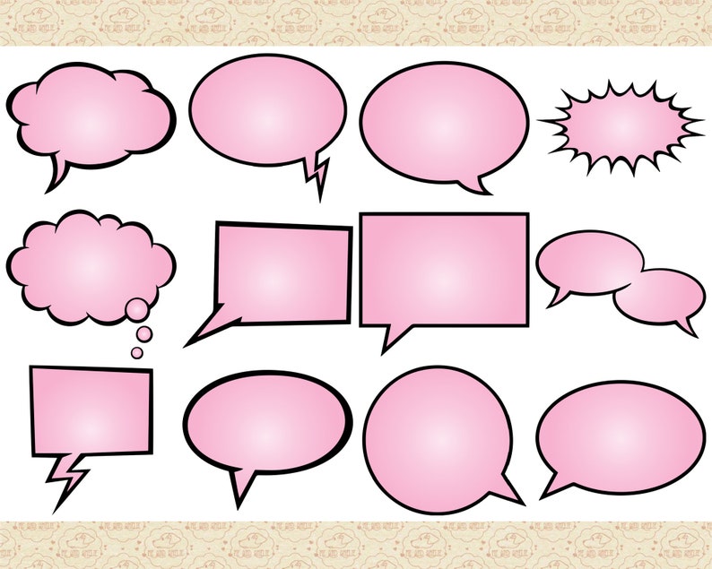 Comic Speech Bubbles AI EPS no Svg PNG Gradient Pink - Etsy
