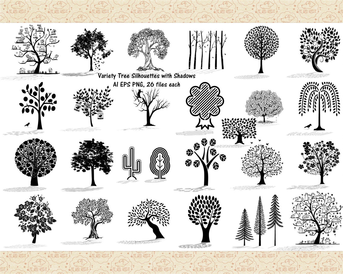 Trees with Shadows AI Vector & PNG Not a SVG Unique Stylized | Etsy