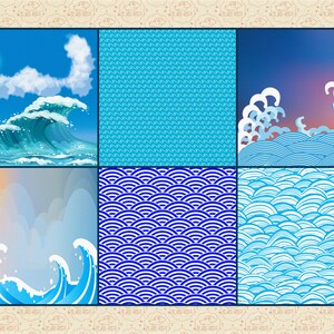 Japanese Wave Canvas Digital Papers, Ocean Scenery Background, Ocean ...