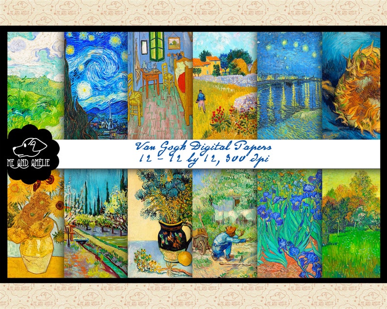 Van Gogh Post Impressionist Paintings Digital Papers Vincent - Etsy