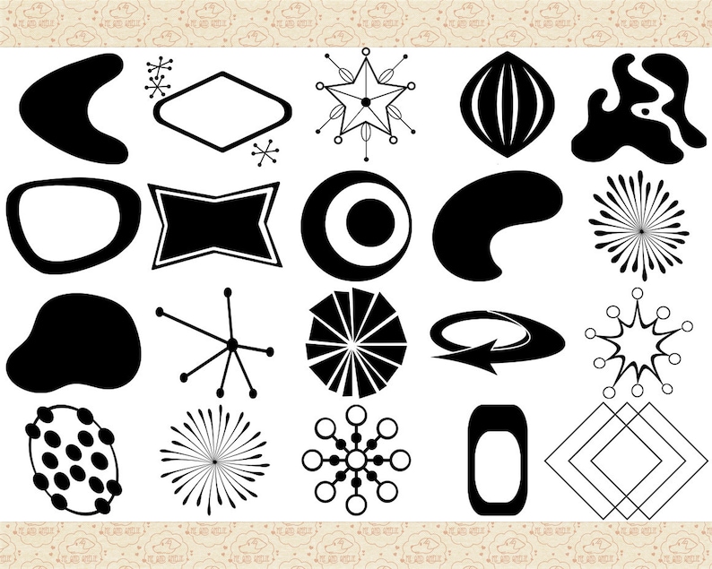 Retro Mid Century Design Elements and Shapes AI EPS Vector (not SVG ...