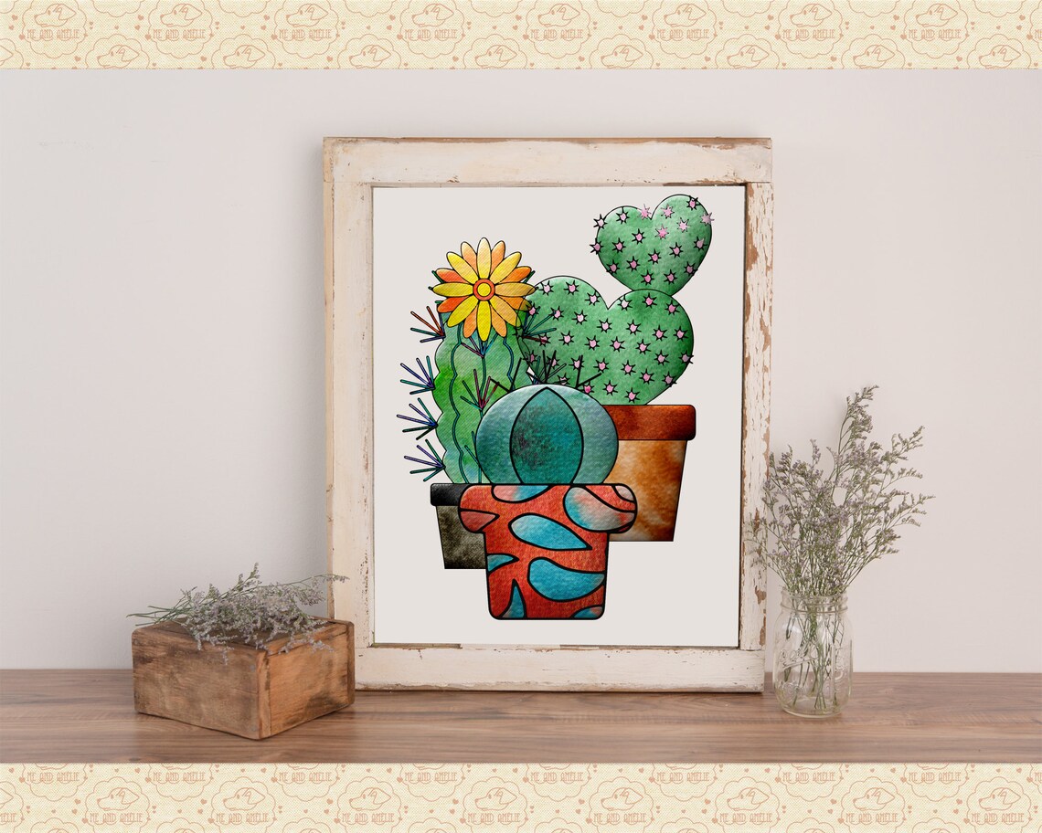 SALE 1.99, Watercolor Cactus Clipart, Colorful Cacti, Cactus in Pots ...