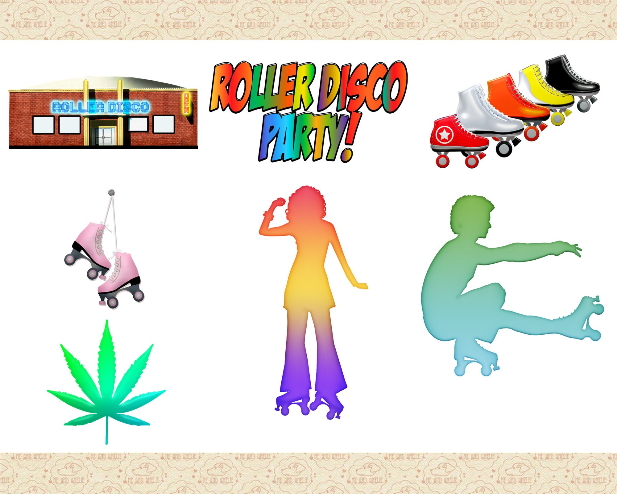Seventies & Disco Clipart Roller Skating Disco 1970s - Etsy Australia