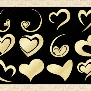Gold Foil Hearts Clip Art, Swirl Hearts, Unique Hearts, Gold Foil ...