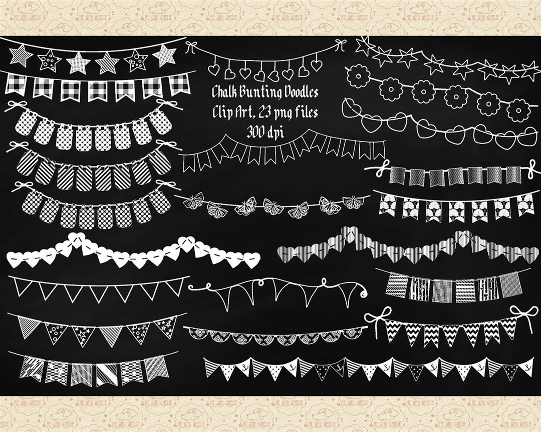 Chalk Bunting Doodles Clipart, Chalkboard Clipart, Chalk Banner Clip ...