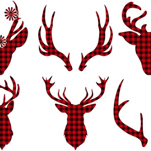 Red Buffalo Plaid Deer & Antler AI EPS Png (no SVG) Lumberjack Plaid ...