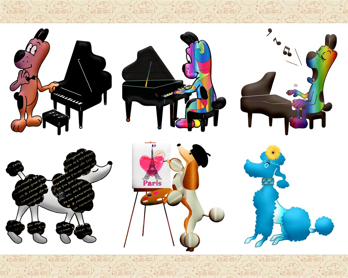Dog Variety Clipart Dog Playing Piano Sleeping Dogs Dog in - Etsy