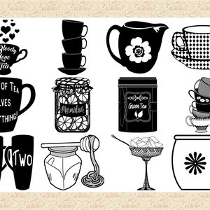 Tea Time Doodles Vector AI (not SVG) and PNG, High Tea Clipart, Stacked ...