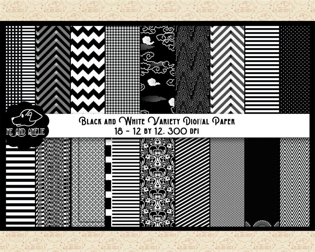 Black & White Variety Digital Papers, Black and White Patterns, Glitch ...