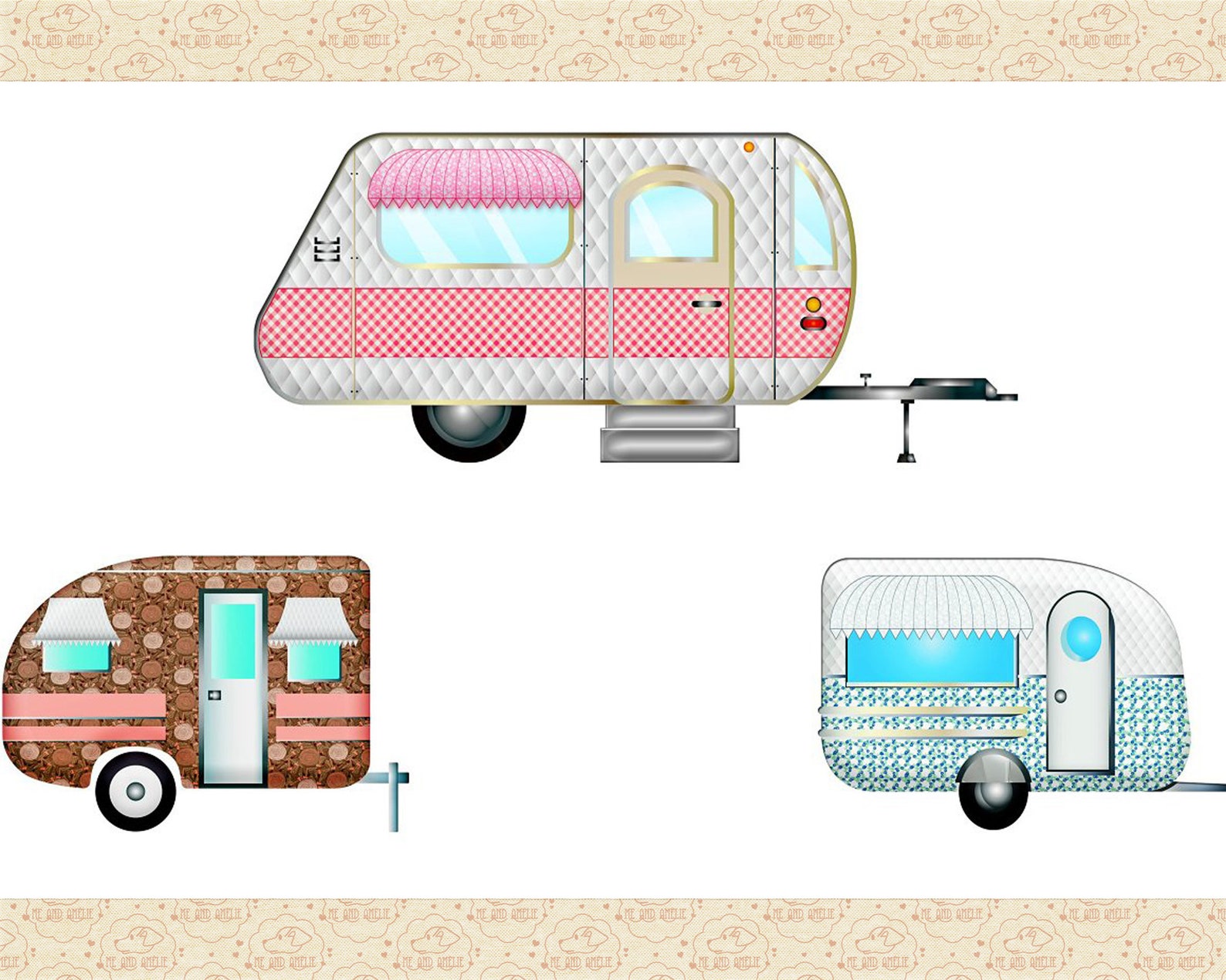 Retro Travel Trailer Clipart, Mid Century Modern Caravan Graphics (PNG ...