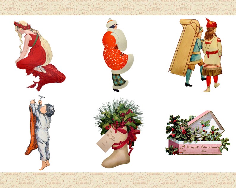 Vintage Christmas Clipart, Restored Victorian Graphics (PNG) - Etsy