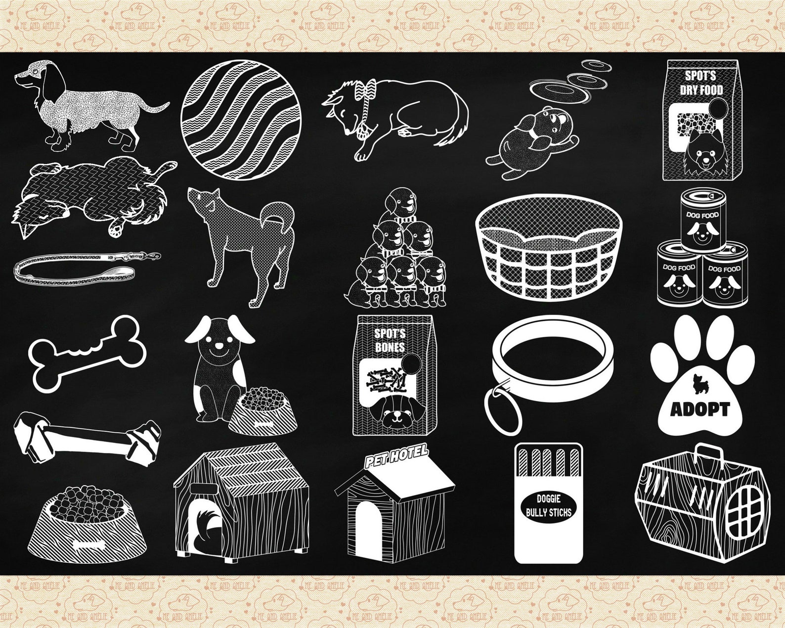 Dog Doodles Clip Art, Chalk Style, Paw Prints (74 PNG Files) - Etsy