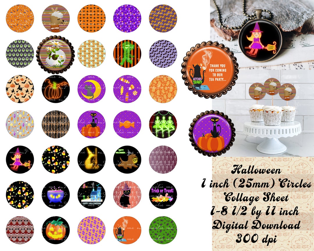 Halloween Circles Digital Collage, 1 Inch Bottle Cap Images (digital ...