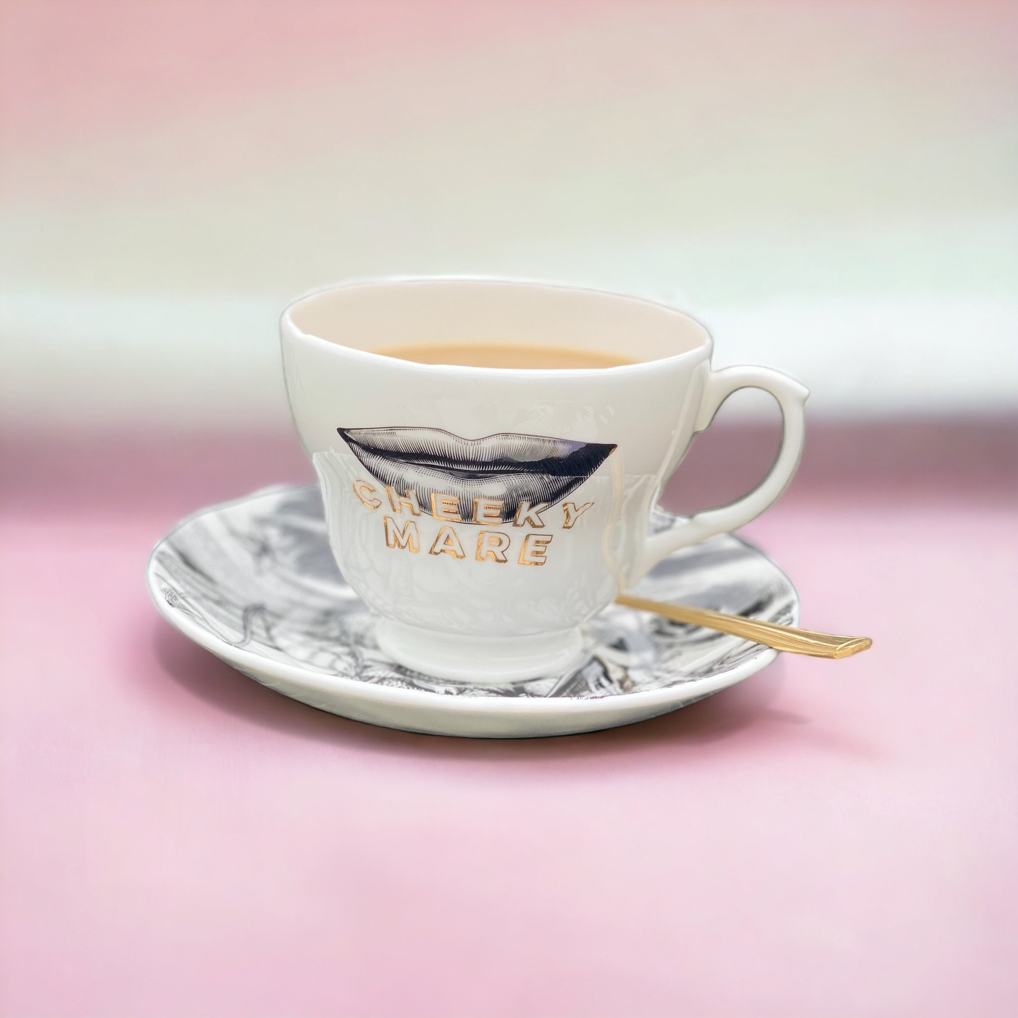 Cheeky Mare Signature Bone China Cup & Saucer, Gilded in 18ct Gold. Let's Drink Like a Royal - Etsy