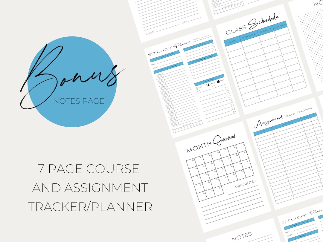 Printable College Student School Planner, Assignment Tracker, Monthly ...