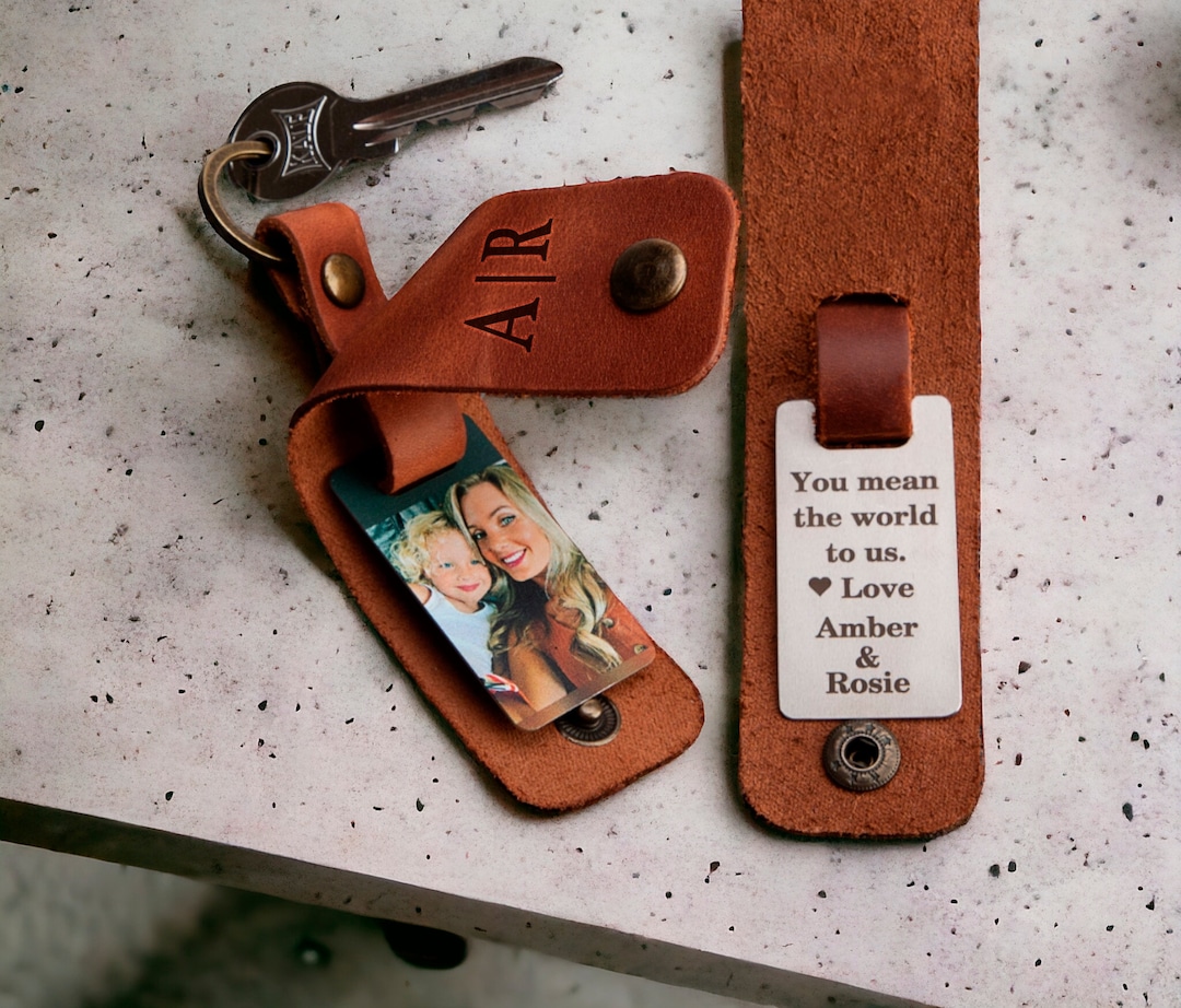 Personalized Genuine Leather Keychain With Photo and Engraving, Leather ...