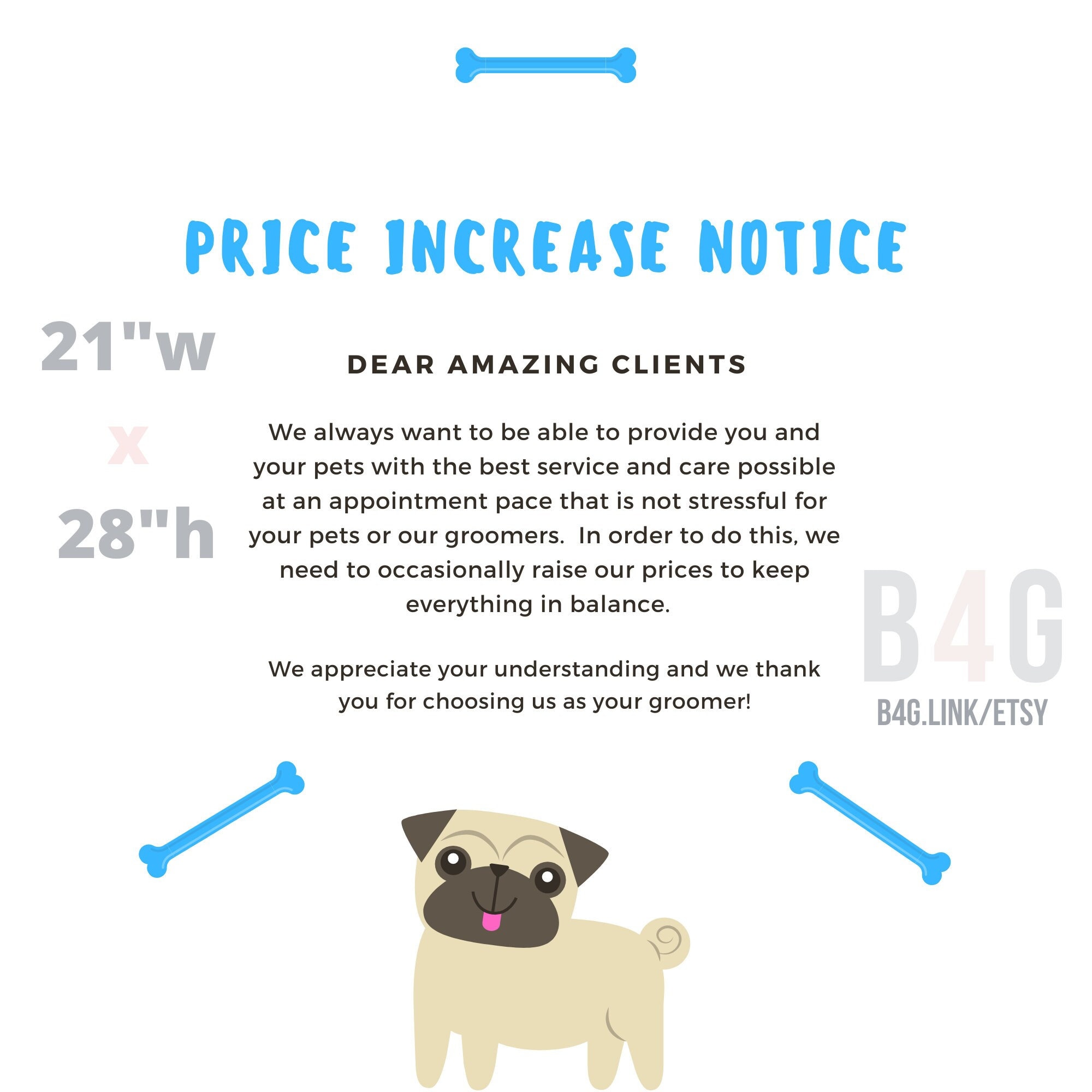 Pet Grooming Salon Price Increase Notice Sign Digital Download 21w X ...