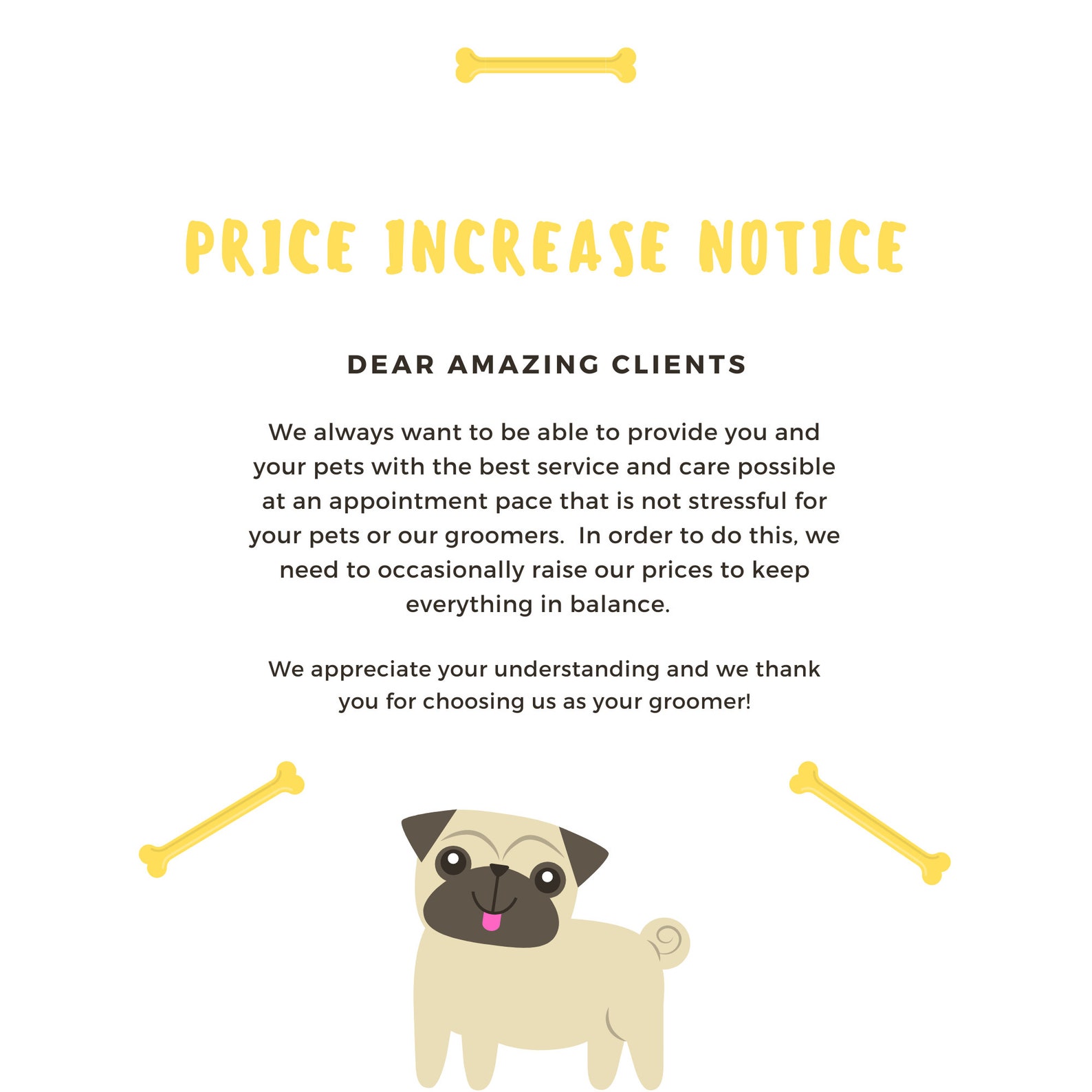 Pet Grooming Salon Price Increase Notice Sign Digital Download 2000px ...
