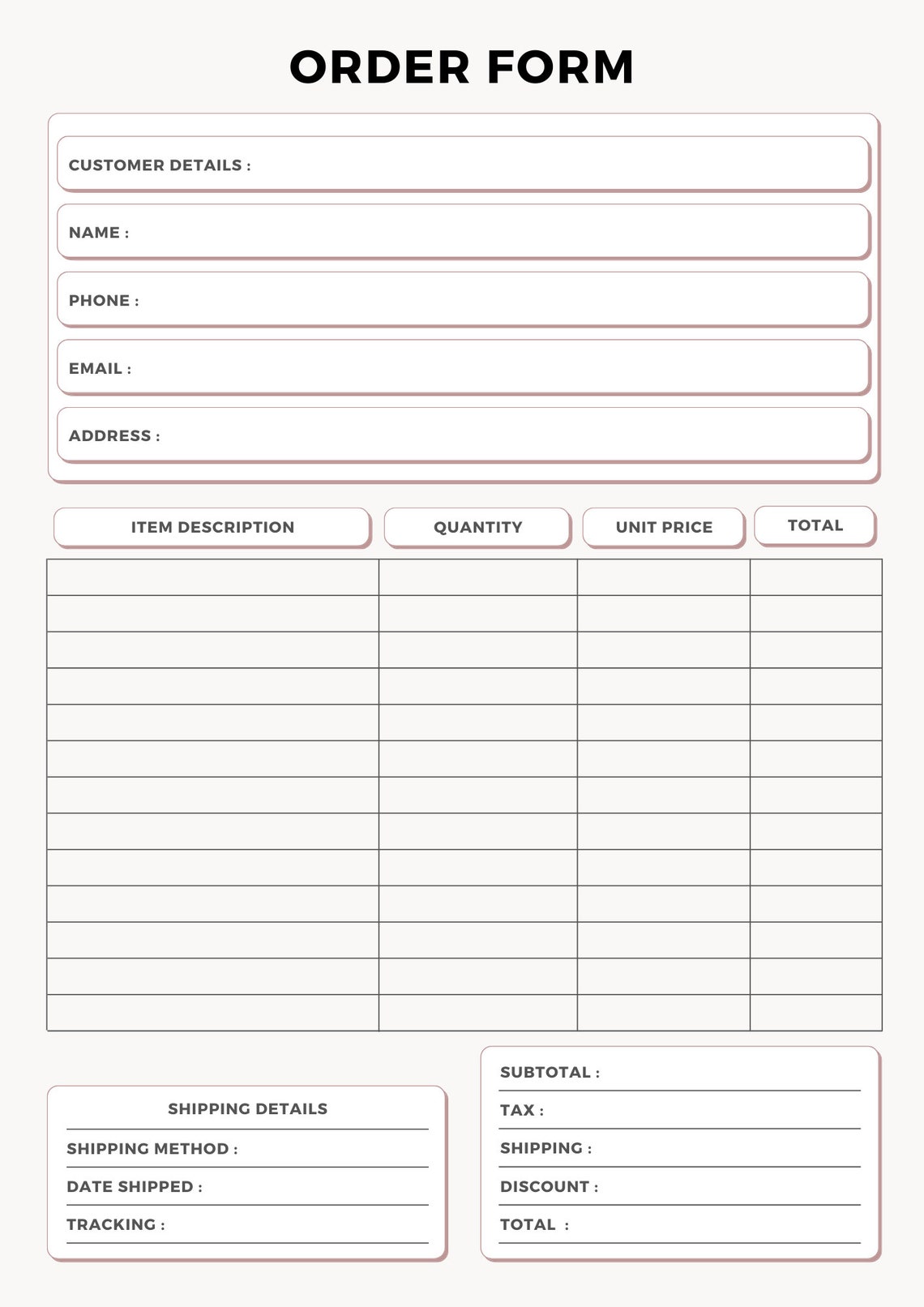 Boutique Style Order Form / Sheet - Etsy