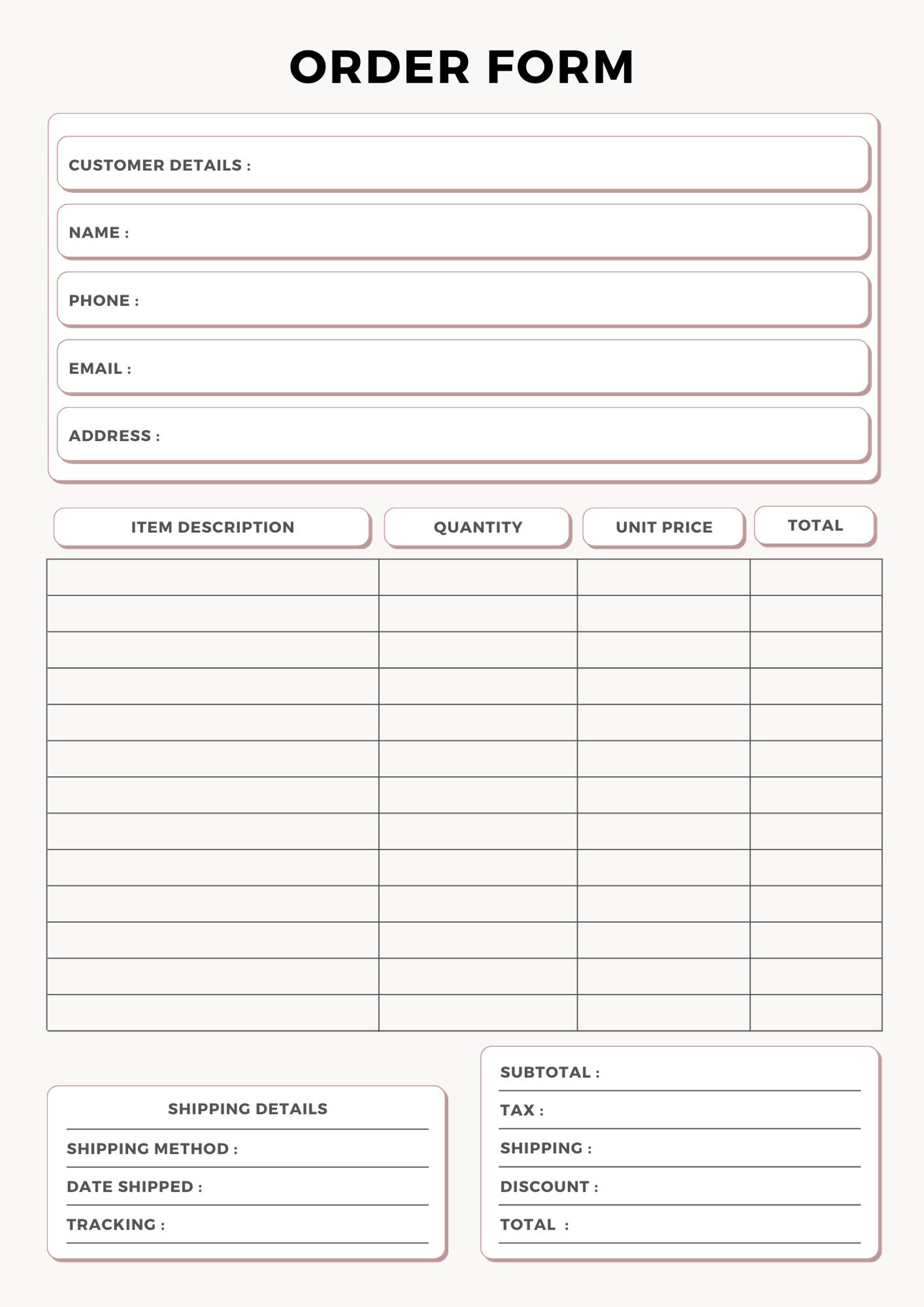 Boutique Style Order Form / Sheet - Etsy