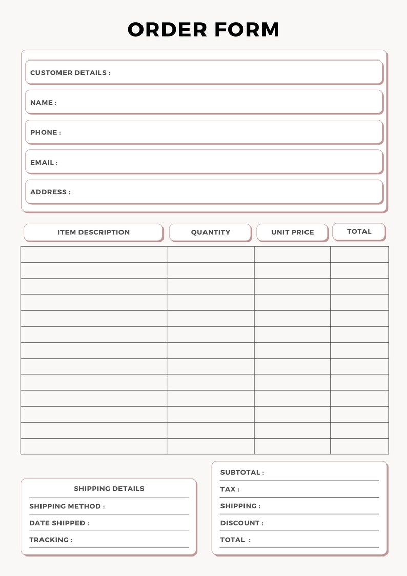 Boutique Style Order Form / Sheet - Etsy