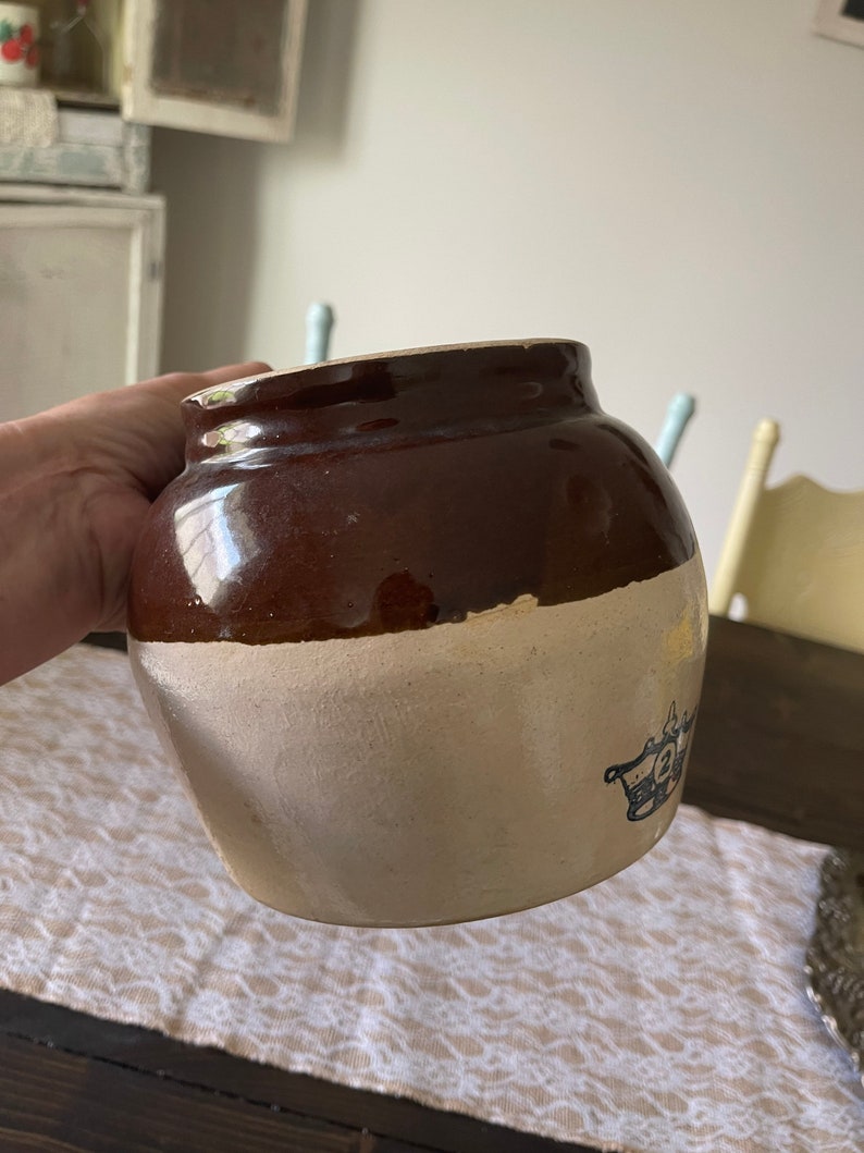 Vintage Bean Pot With Blue Stamp Vintage Stoneware With Marking Old ...