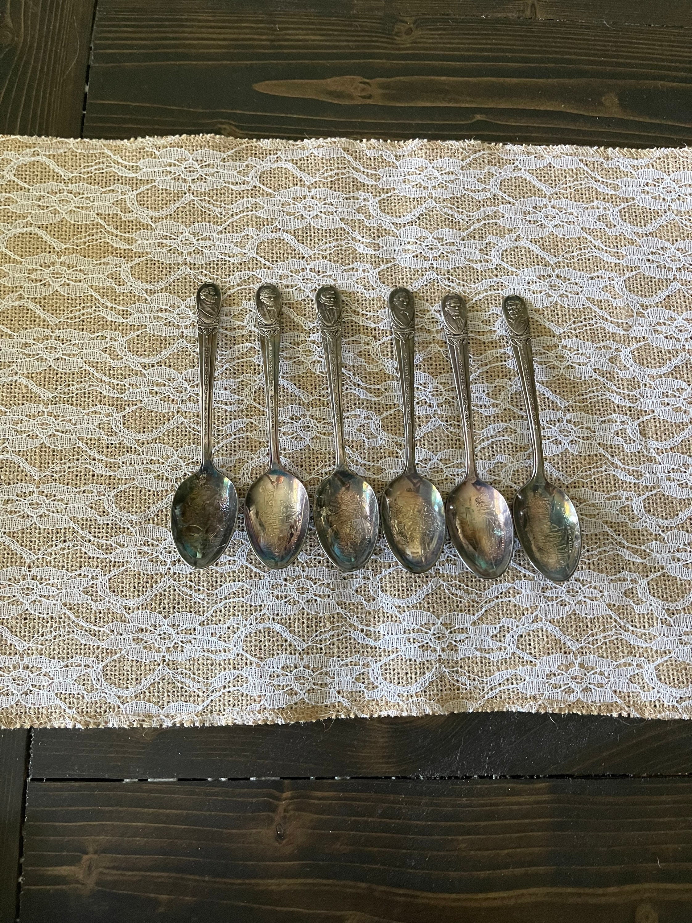 Set of Six Vintage Presidential Silver Spoons Heads and Names - Etsy