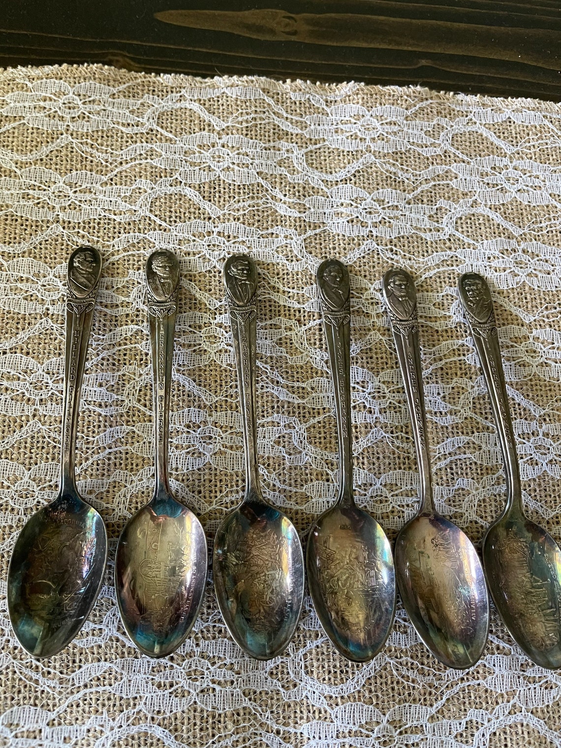 Set of Six Vintage Presidential Silver Spoons Heads and Names - Etsy