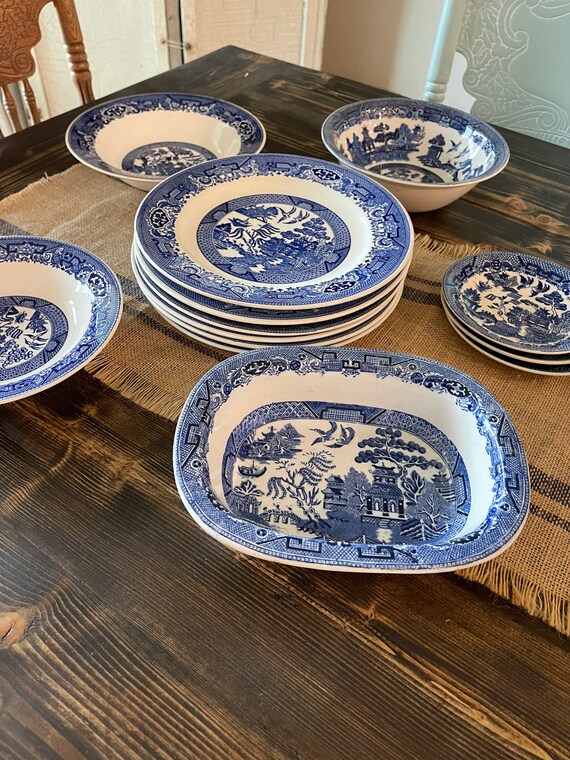 Lot of Vintage Blue Willow Ware From England Dining and | Etsy