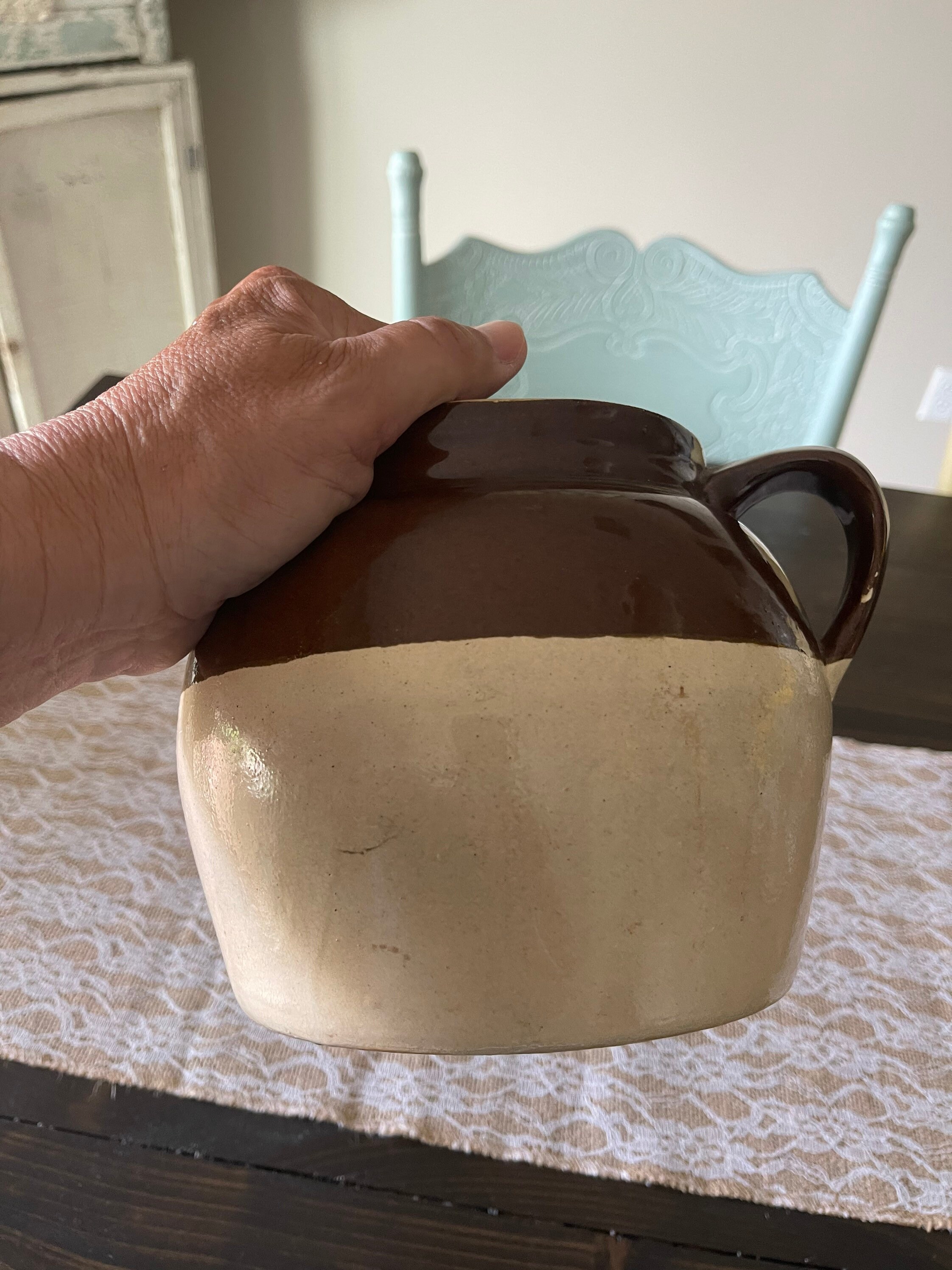 Vintage Bean Pot With Blue Stamp Vintage Stoneware With Marking Old ...