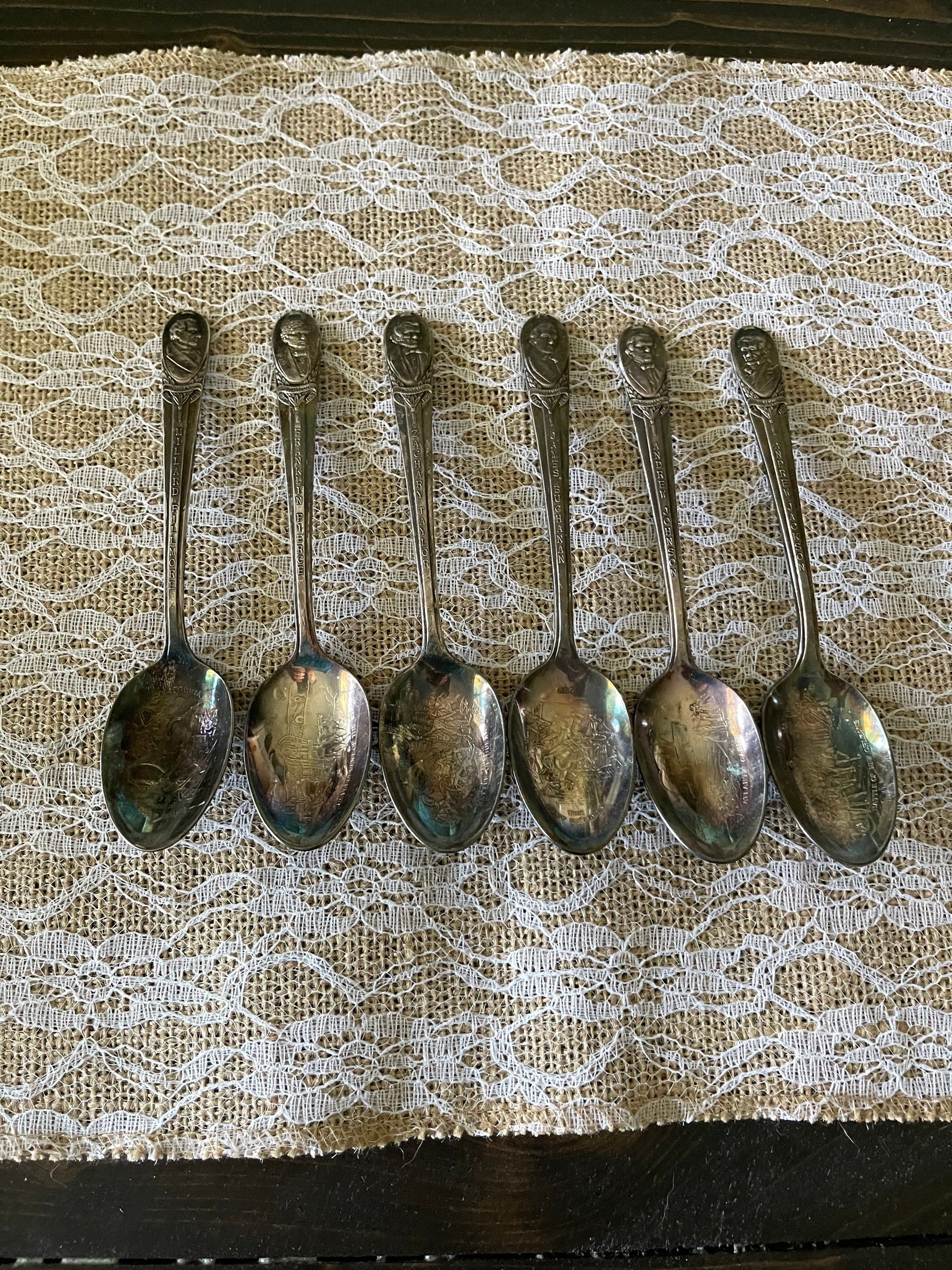 Set of Six Vintage Presidential Silver Spoons Heads and Names - Etsy