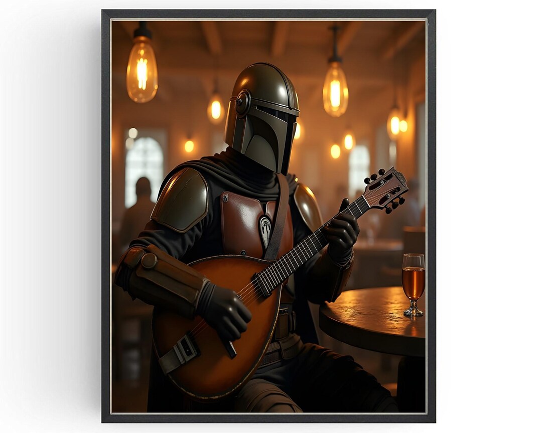 Mandalorian Playing the Mandolin Poster Star Wars Wall Art Fun Prints ...