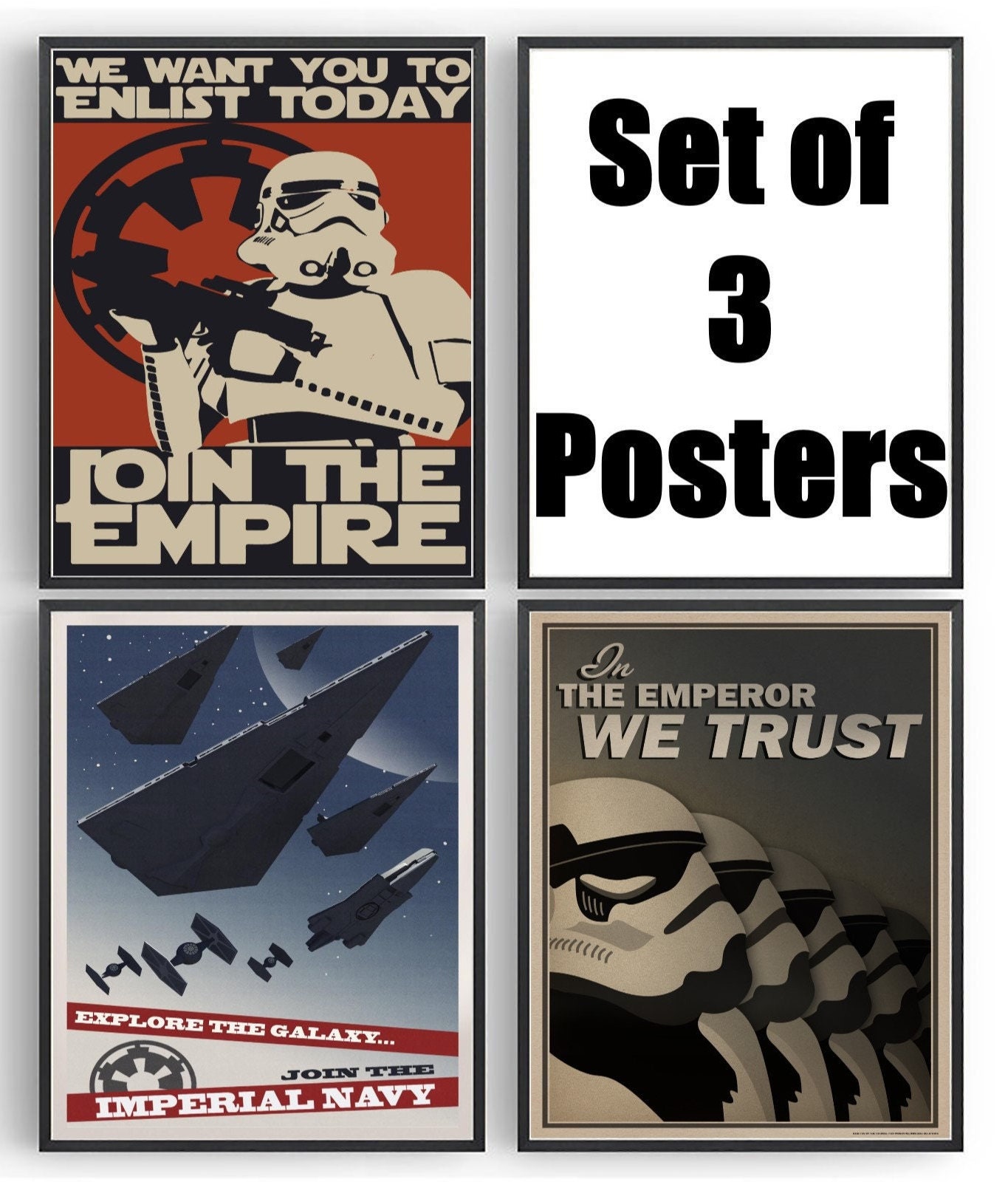 Star Wars Propaganda Movie Poster Set Wall Art Classic Films Man Cave ...