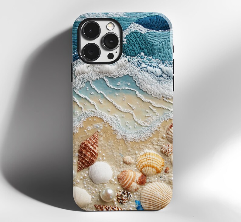 Beachy Blue Seashell Pattern Phone Case, Blue Tropical Phone Case ...