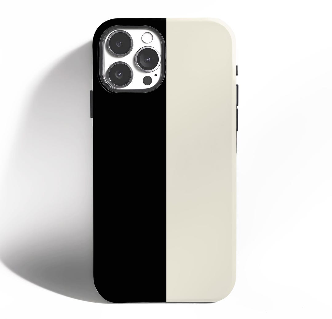 Black and Cream Color Block Modern Tough Phone Case iPhone 16 15 14 13 ...