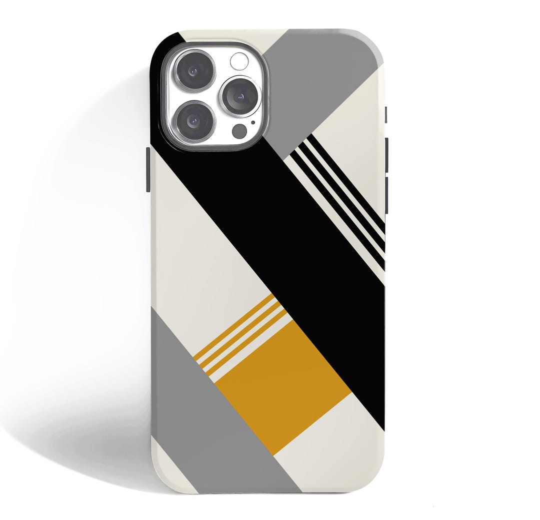 Black, Gray and Gold Stripes Modern Tough Phone Case iPhone 16 15 14 13 ...