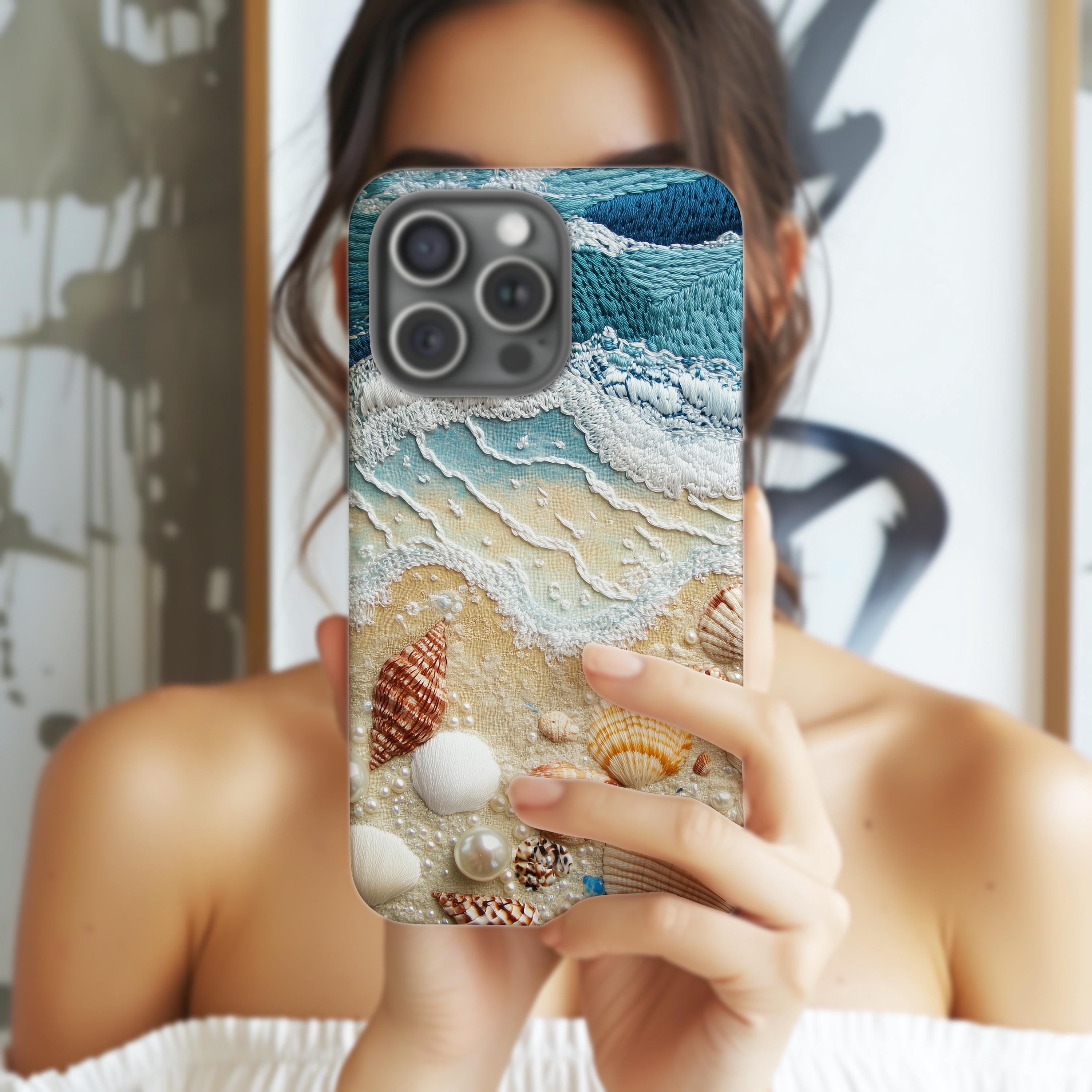 Beachy Blue Seashell Pattern Phone Case, Blue Tropical Phone Case ...
