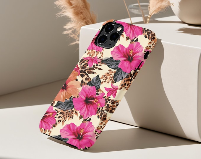 Leopard Print & Summer Flowers Phone Case, Cute Trendy Phone Cover ...