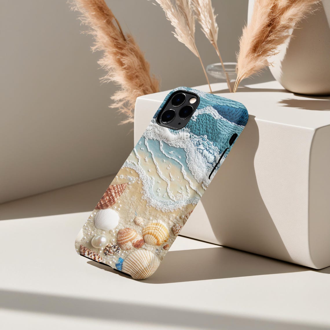 Beachy Blue Seashell Pattern Phone Case, Blue Tropical Phone Case ...
