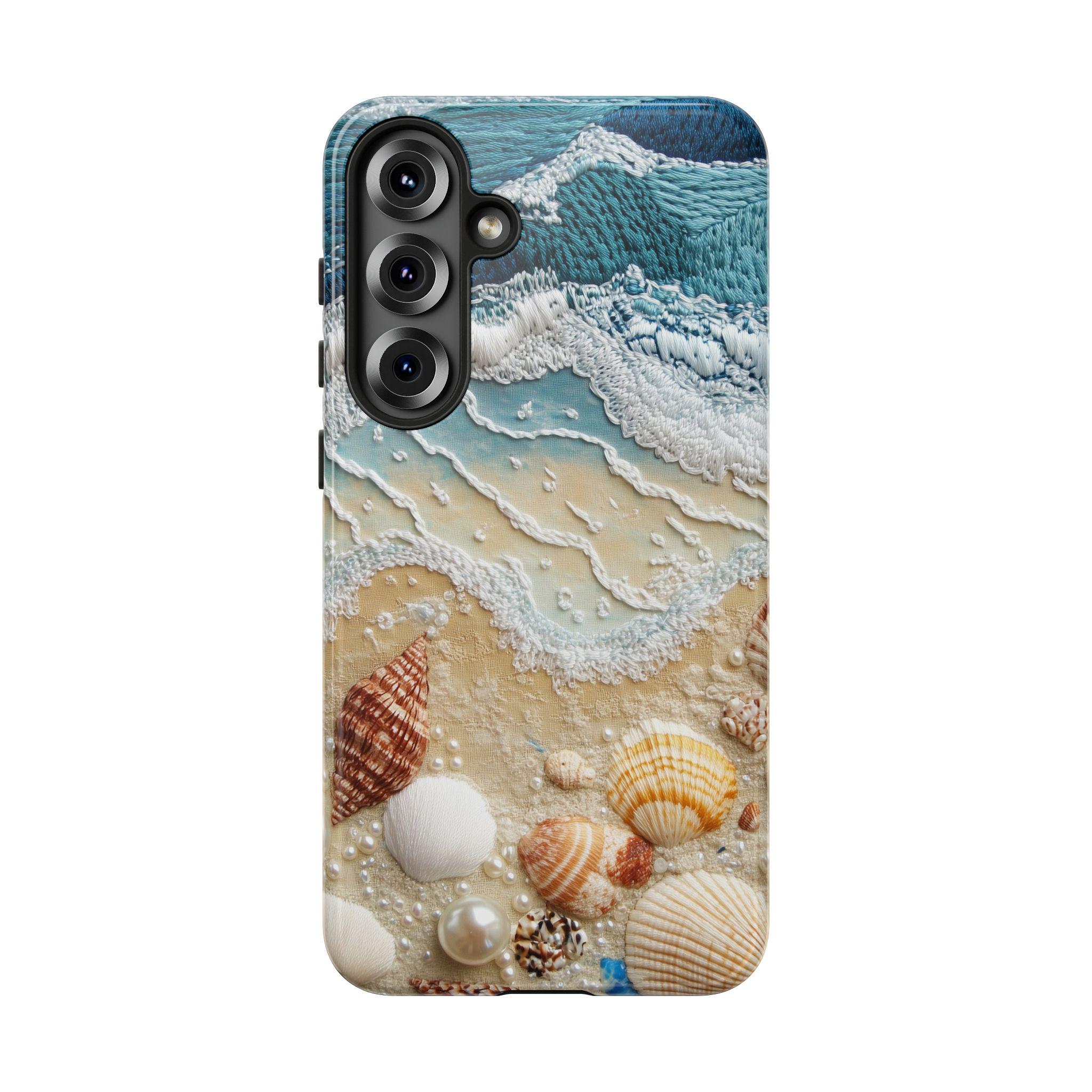 Beachy Blue Seashell Pattern Phone Case, Blue Tropical Phone Case ...