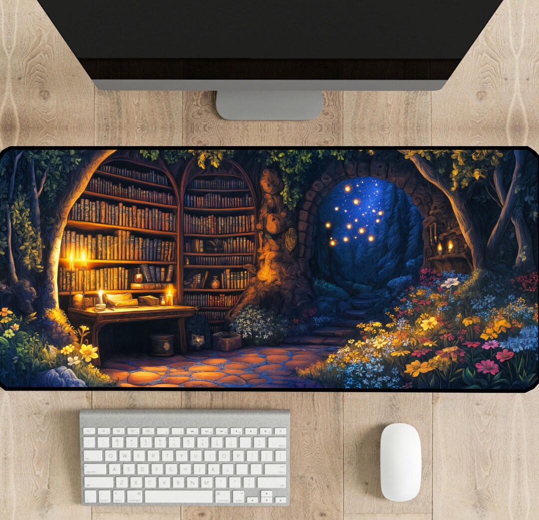 Fantasy Desk Mat - Mystical Library Mouse Pad, Bookish Deskmat, Dark ...