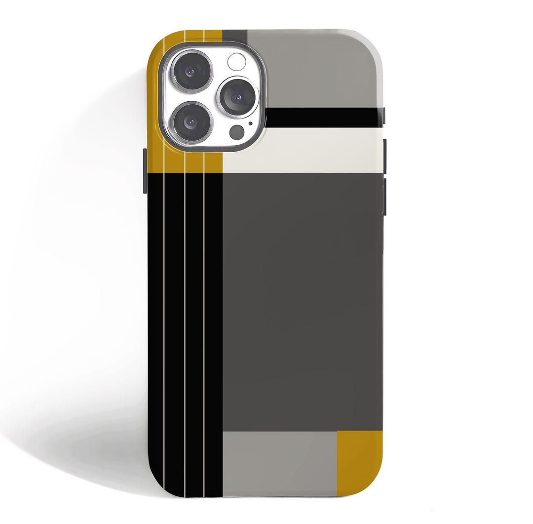Black, Gray and Gold Color Block Modern Tough Phone Case iPhone 16 15 ...