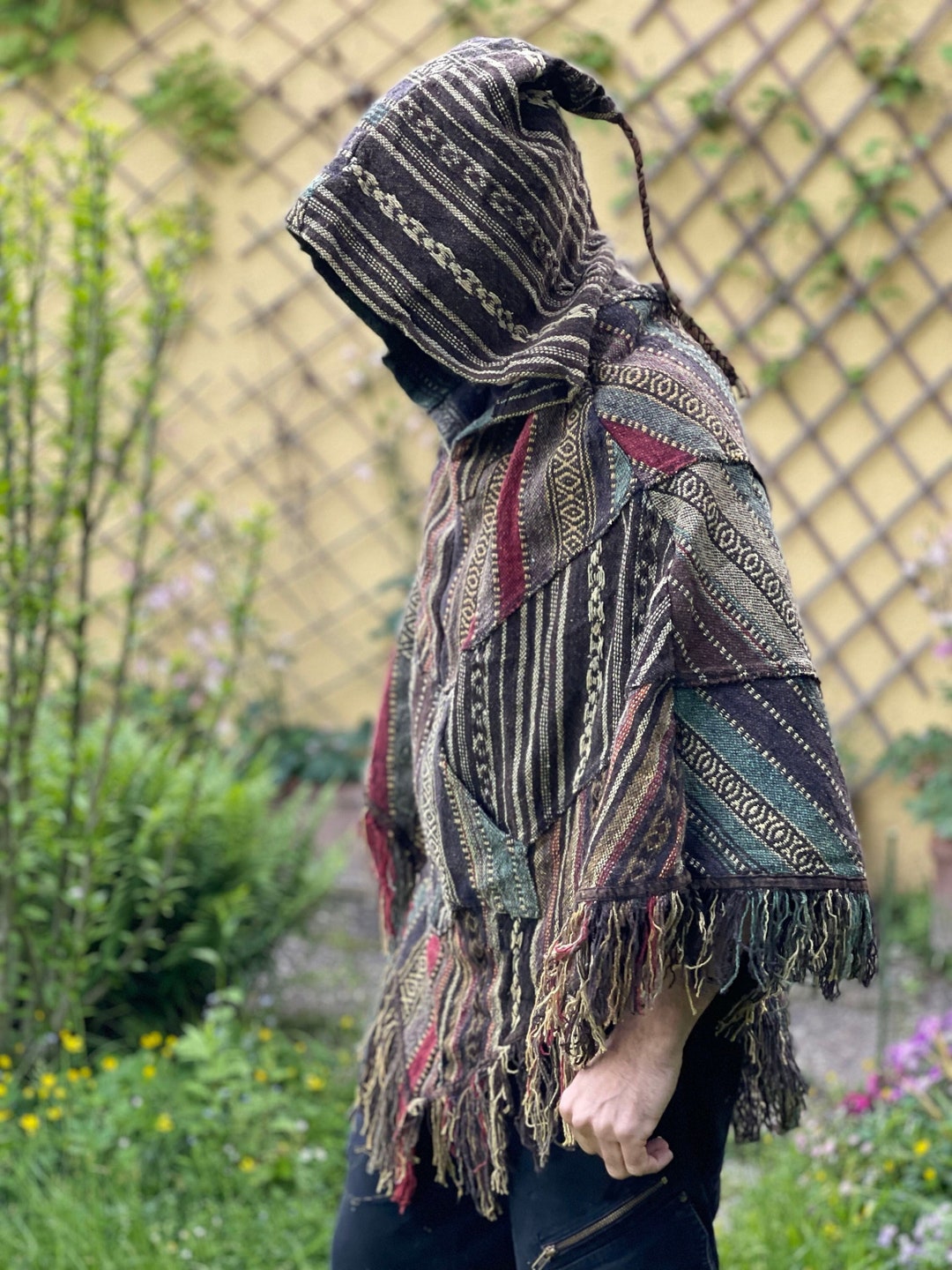 Large Hooded Poncho Gheri 1 Patchwork Stone Washed JUNGLE Festival ...